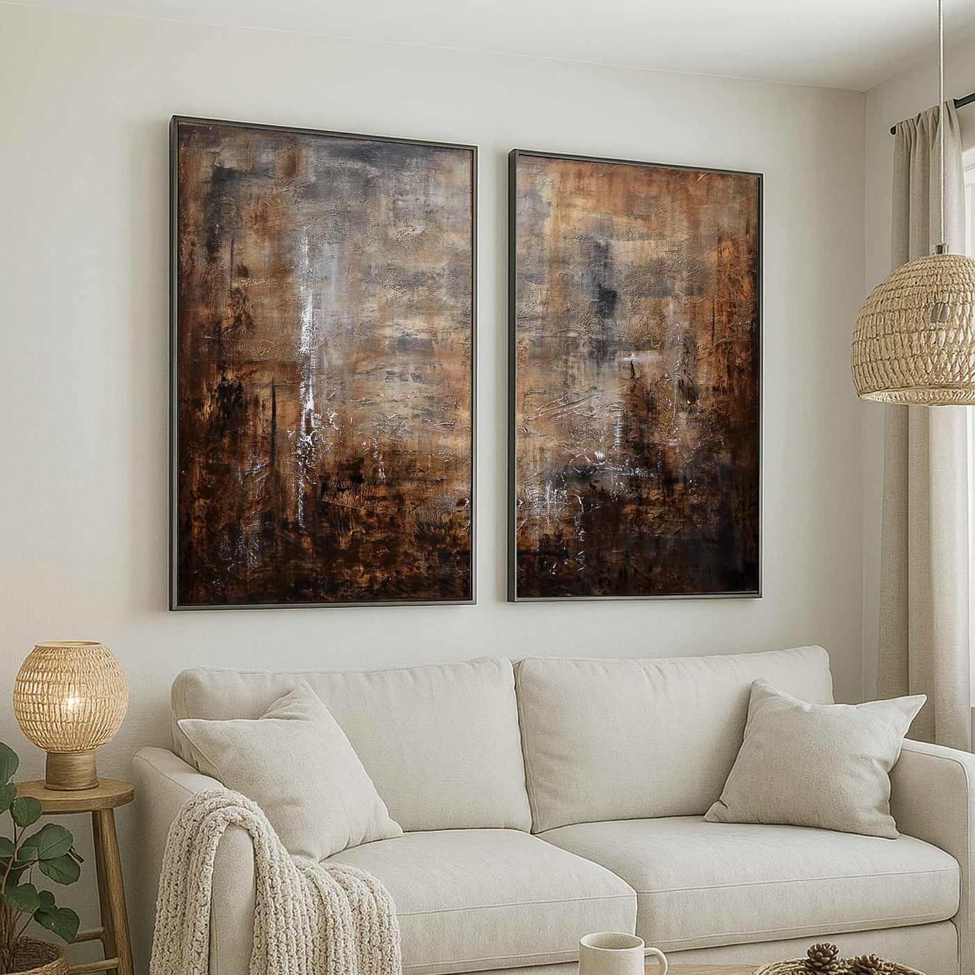 Earth Tones Set Of 2 Panels Original Paintings Brown Art