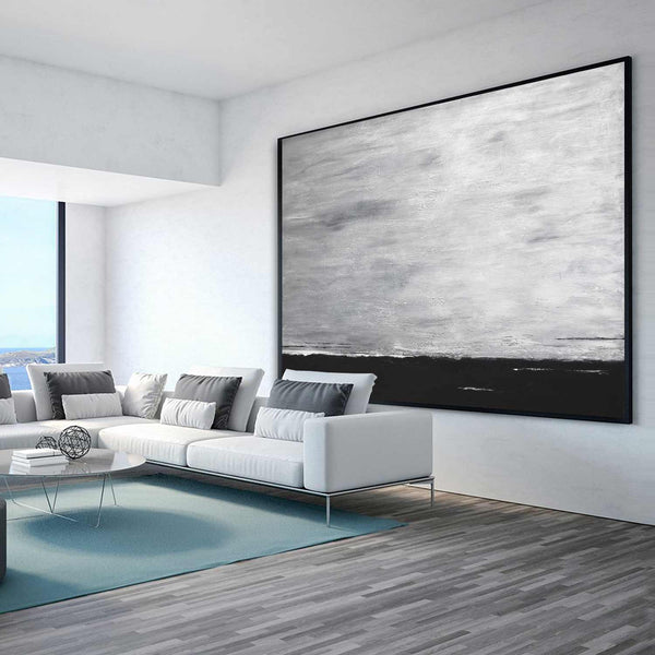 White and Black Dark Moody Landscape Painting | Elevate Art Gallery Gray Tones Horizontal ...